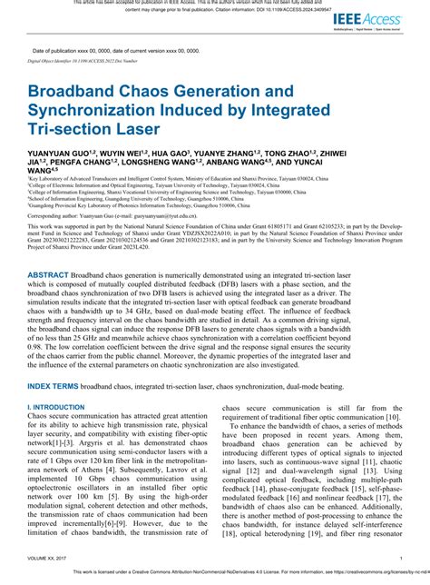 Pdf Broadband Chaos Generation And Synchronization Induced By Integrated Tri Section Laser