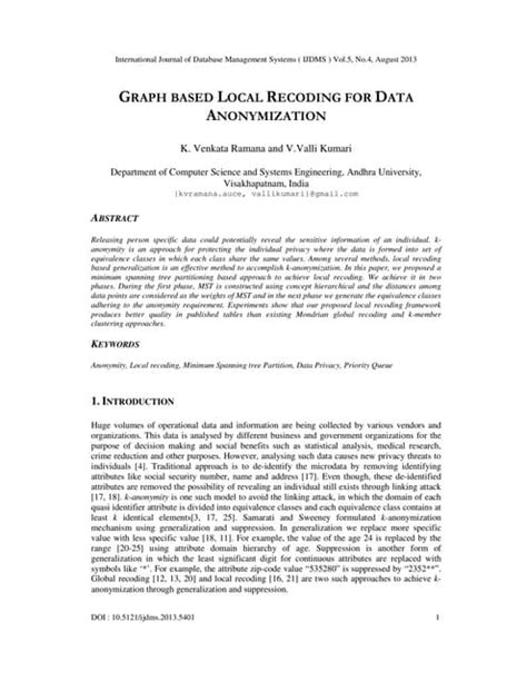 Graph Based Local Recoding For Data Anonymization Pdf