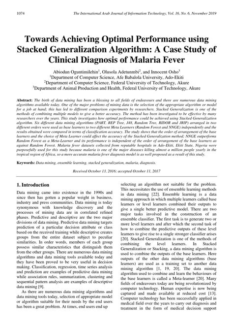 Pdf Towards Achieving Optimal Performance Using Stacked