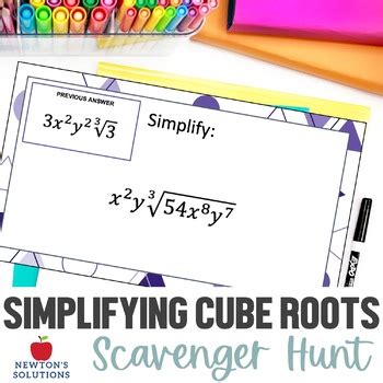 Simplifying Cube Root Radicals Scavenger Hunt By Newton S Solutions