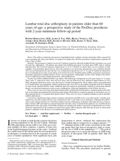 Pdf Lumbar Total Disc Arthroplasty In Patients Older Than 60 Years Of