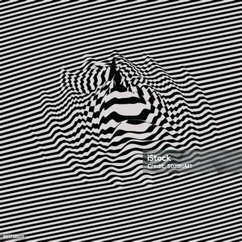 파형 배경입니다 표면 왜곡입니다 착시와 패턴입니다 벡터는 일러스트 레이 션을 스트립 흑인과 백인 소리 파도입니다 3차원 형태에 대한 스톡 벡터 아트 및 기타 이미지 Istock