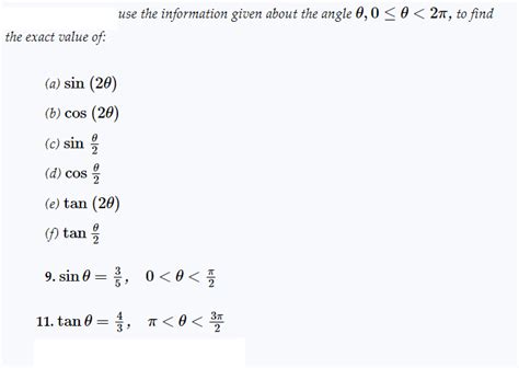 Solved use the information given about the angle θ θ