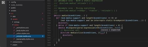 Css Scss Syntax Error When Using Include Media Stack Overflow