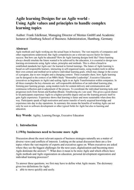 Agile Learning Designs For An Agile World Using Agile Values And Principles To Handle Complex