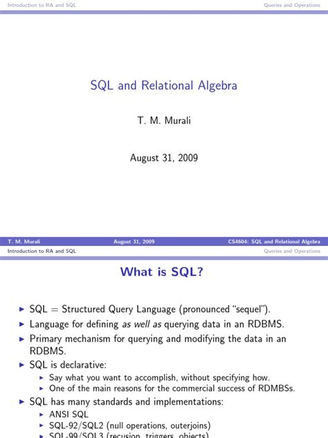 Lecture 03 Intro Sql Relational Algebra Pdf Relational Model Sql