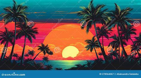 Aesthetic Art Collage With Awesome View Of Nature With Palm Trees In