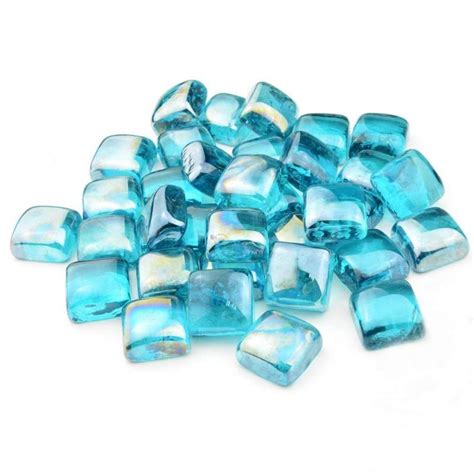 Stanbroil 10 Pound 1 Inch Fire Glass Cubes For Fireplace Fire Pit Caribbean Blue Reflective