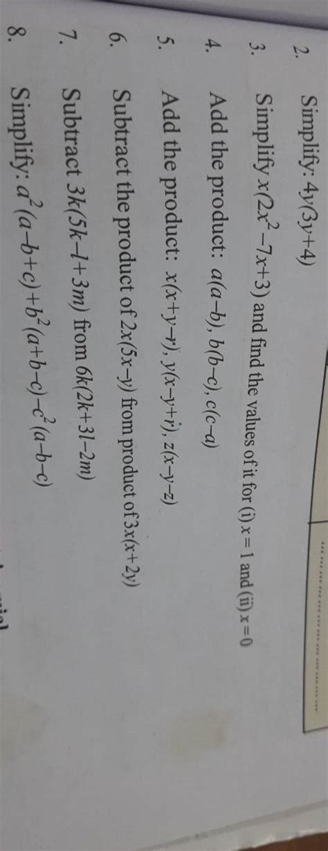 2 Simplify 4y 3y 4 3 Simplify X 2x27x 3 And Find The Values Of It F