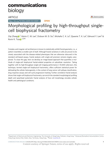 Pdf Morphological Profiling By High Throughput Single Cell Biophysical Fractometry