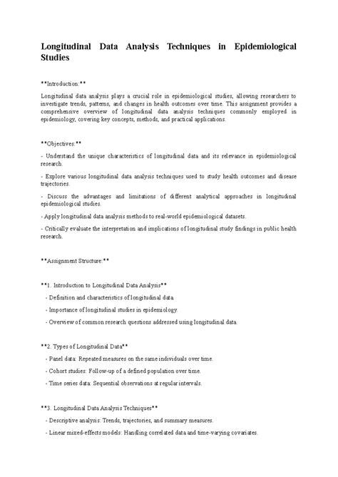 Longitudinal Data Analysis Techniques In Epidemiological Studies