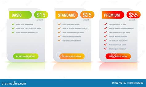 Tariff Comparsion Table Block Web Chart Template Cartoon Vector 205449921