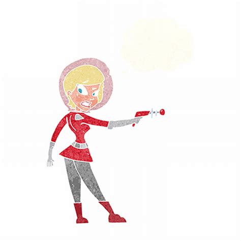Cartoon Sci Fi Girl With Thought Bubble Gun Crazy Sci Png And Vector