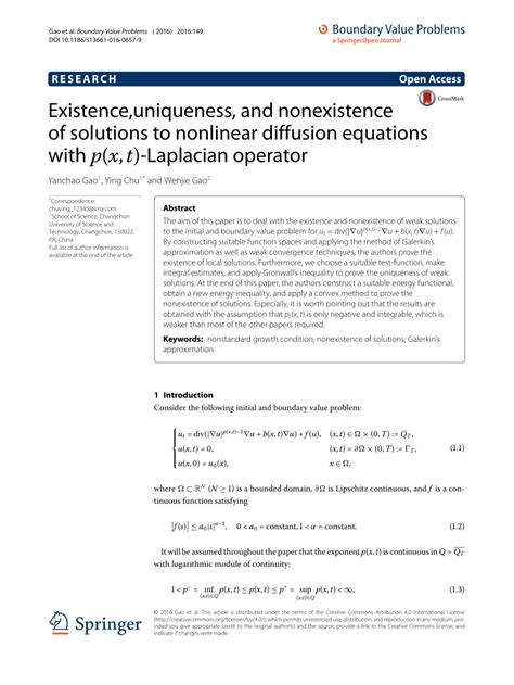 Pdf Existenceuniqueness And Nonexistence Of Solutions To Nonlinear