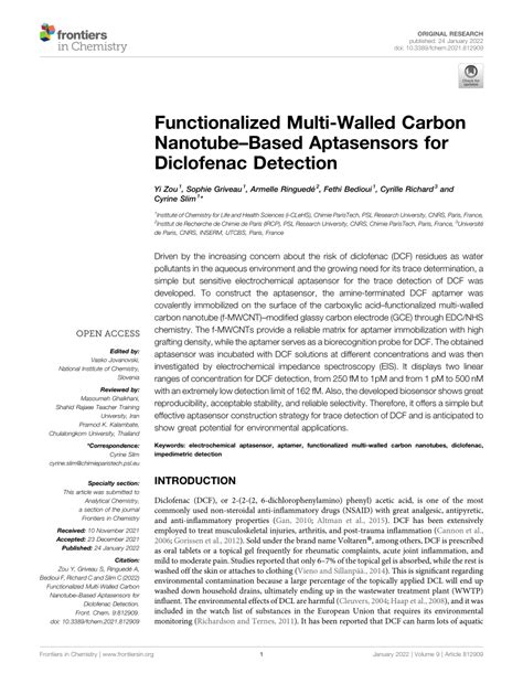 Pdf Functionalized Multi Walled Carbon Nanotubebased Aptasensors For Diclofenac Detection