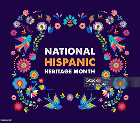 히스패닉 유산의 달 벡터 웹 배너 포스터 소셜 미디어 카드 네트워크 국가 히스패닉 유산의 달 텍스트 꽃 무늬 배경에 꽃으로 인사
