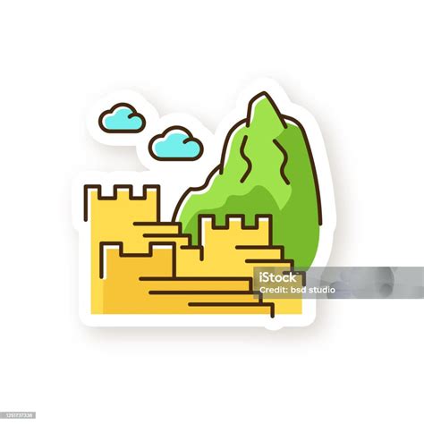 마추 픽추 패치 산에서 인카 성채 관광 명소 쿠스코 코딜레라의 신성한 계곡 인디언 문명의 기념물 Rgb 색상 인쇄 스티커 벡터 격리 된 그림 0명에 대한 스톡 벡터 아트 및