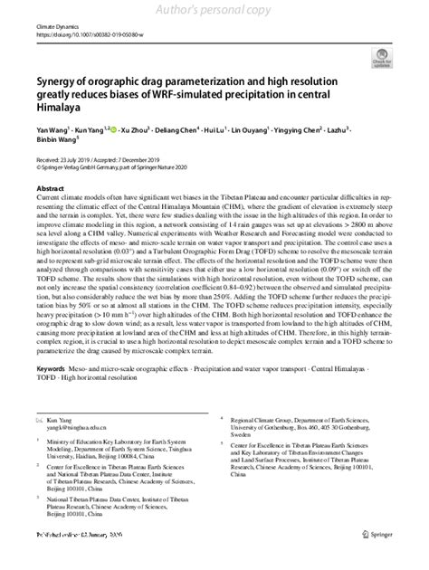 Pdf Synergy Of Orographic Drag Parameterization And High Resolution