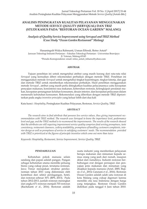 Pdf Analisis Peningkatan Kualitas Pelayanan Menggunakan Metode Service Quality Servqual Dan