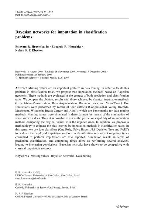 Pdf Bayesian Networks For Imputation In Classification Problems