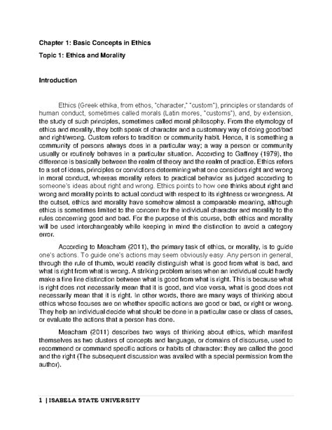 Gec 7 Chapter 1 Topic 1 Basic Concepts In Ethics Chapter 1 Basic Concepts In Ethics Topic