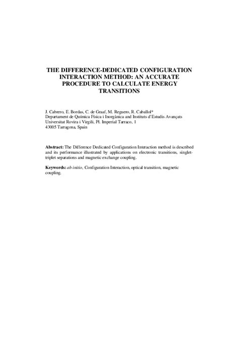 Pdf The Difference Dedicated Configuration Interaction Method An