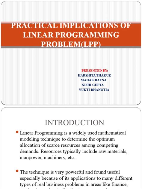 group 2 practical implications of linear programming problem lpp