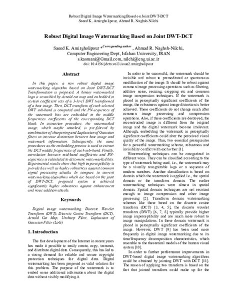 Pdf Robust Digital Image Watermarking Based On Joint Dwt Dct