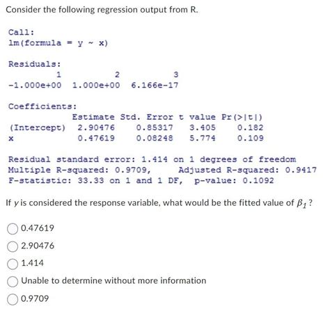Solved Consider The Following Regression Output From R If Y Chegg