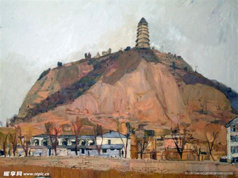 延安宝塔山绘画摄影图 美术绘画 文化艺术 摄影图库 昵图网