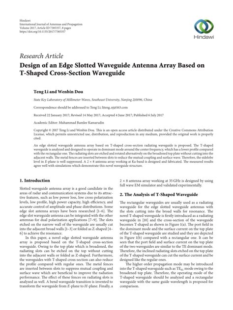 Pdf Design Of An Edge Slotted Waveguide Antenna Array Based On T Shaped Cross Section Waveguide