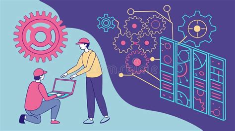 People With Gear And Data Servers Symbolizing Tech Infrastructure Vector Design Generative Ai