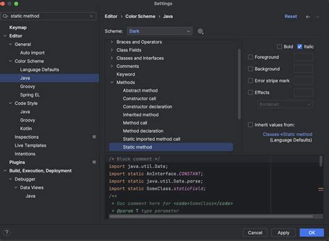 How To Change Color Scheme For Static Methods In IntelliJ IDEA