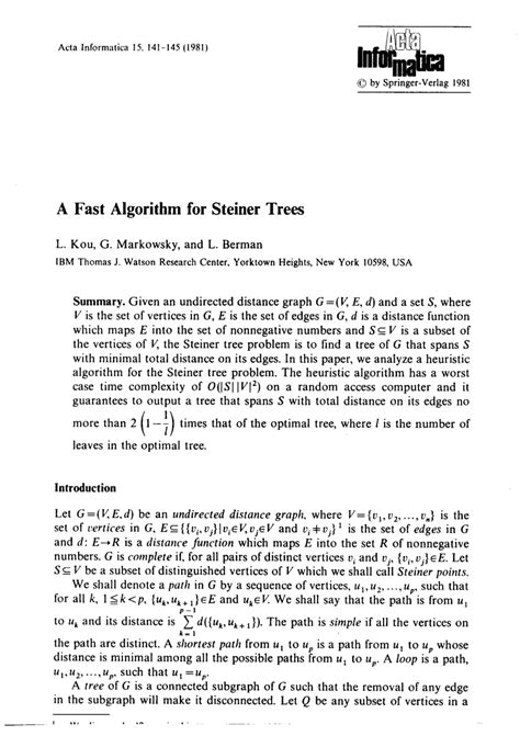 Pdf A Fast Algorithm For Steiner Trees