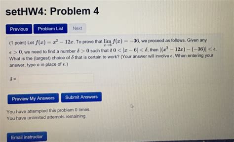 Solved Let F X X 2 12a To Prove That Lim Xrightarrow6 Chegg Com
