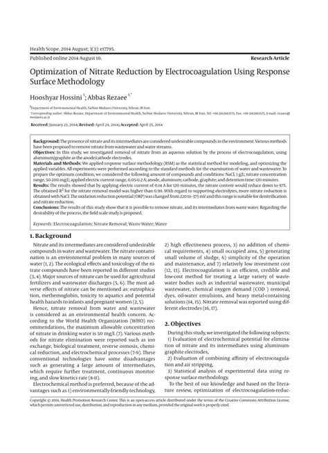Pdf Optimization Of Hexavalent Chromium Adsorption On Treated Mwcnts Using Response Surface