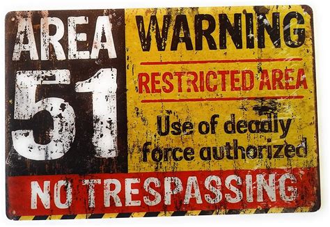 Area 51 No Trespassing Tin Sign Unique Metal Design Coffee Bar Wall