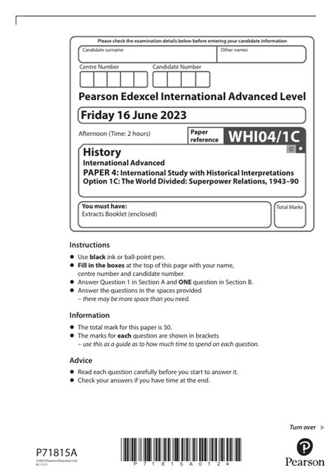 Pearson Edexcel A Level History Advanced PAPER International Study With Historical