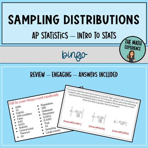 Ap Statistics Sampling Distributions Bingo Activity By The Math Experience