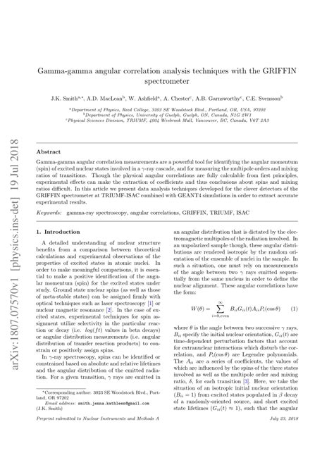 PDF Gamma Gamma Angular Correlation Analysis Techniques With The GRIFFIN Spectrometer