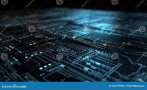 Computer Futuristic Boards With Microchips Energy And Transistors On High Tech Computer Abstract