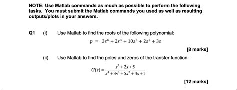 Solved Note Use Matlab Commands As Much As Possible To