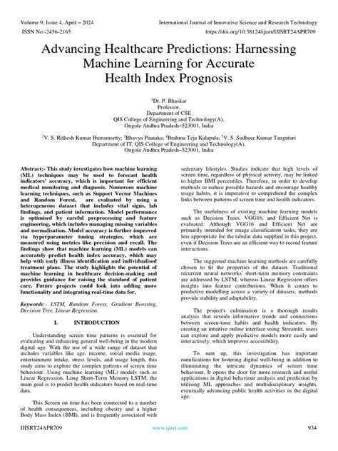 Advancing Healthcare Predictions Harnessing Machine Learning For Accurate Health Index