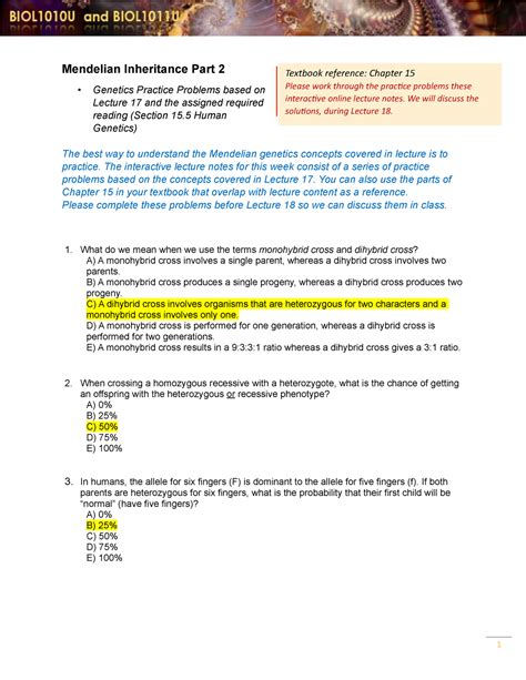 18 Mendelian Inheritance Pt 2 Genetics Problems Fall 2022 Mendelian