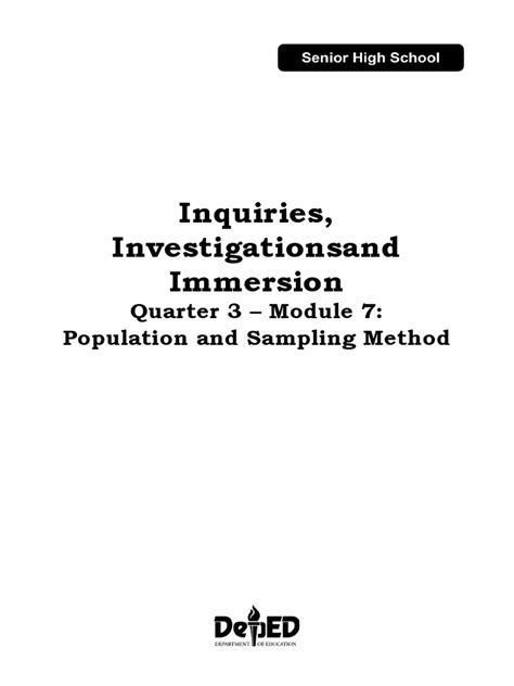 Inquiries Investigationsand Immersion Quarter 3 Module 7 Population And Sampling Method