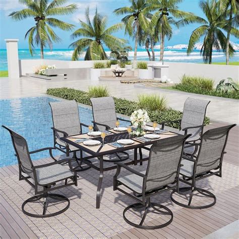 Phi Villa 7 Piece Metal Outdoor Dining Set With Rectangular Faux Wood