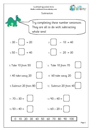 Subtract Whole Tens Subtraction In Year Age By URBrainy Com