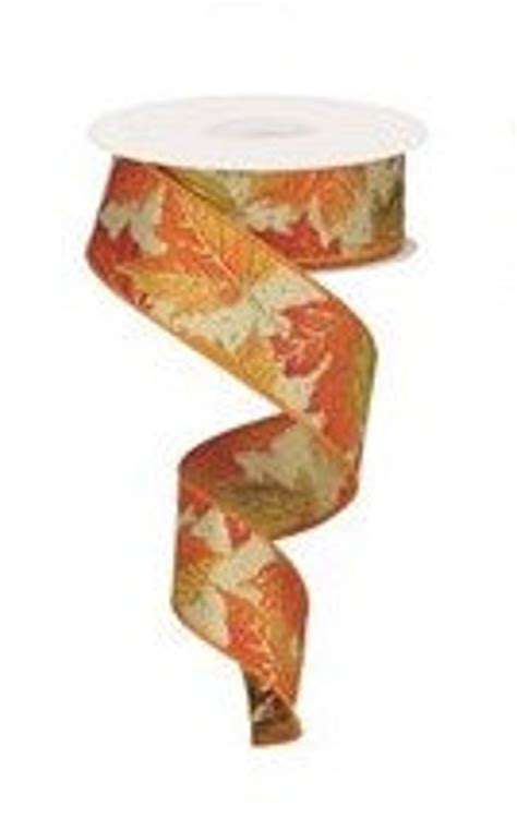 Fall Leaves On Soft Beige Background Wired Ribbon 15 X 10 Yard Roll