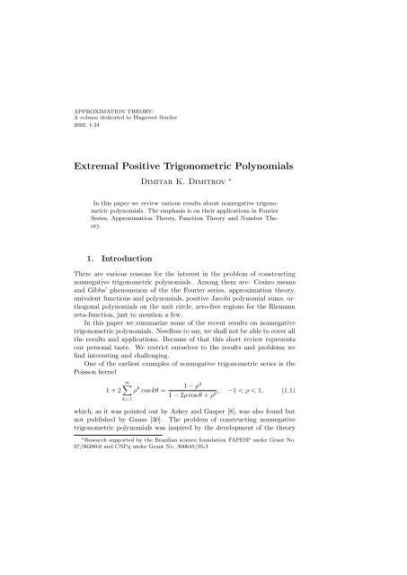 Extremal Positive Trigonometric Polynomials Citeseerx