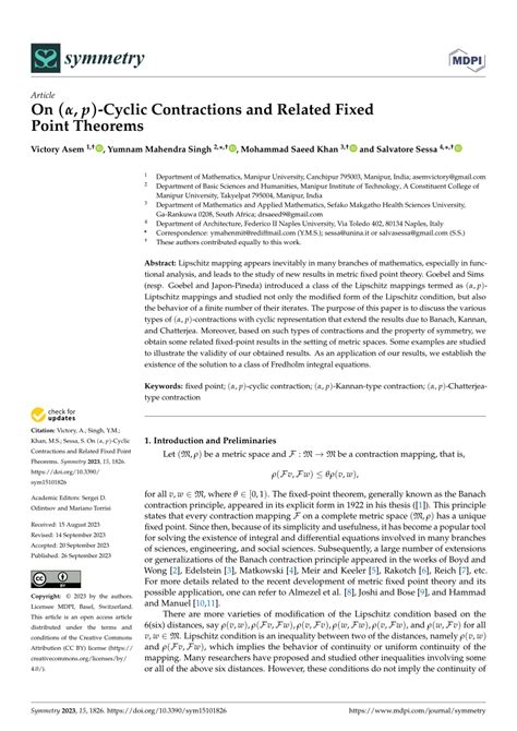 PDF On α p Cyclic Contractions and Related Fixed Point Theorems